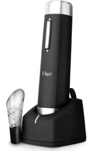 ozeri prestige electric wine bottle opener with aerating pourer, foil cutter and elegant recharging stand