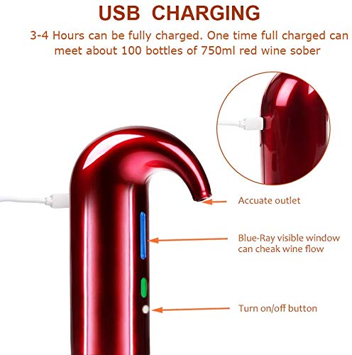 Electric Wine Aerator Pourer, Stopper Multi-Smart Automatic Filter Wine Dispenser - Premium Aerating Pourer and Decanter Spout - wine preserver(Lucky red)