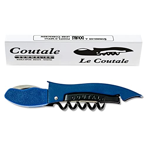 Le Coutale Waiters Corkscrew by Coutale Sommelier - Blue - Two-Step Lever Action for Smooth Cork Pull - Wine Bottle Opener for Bartenders and Gifts - Sharp Micro-Serrated Knife