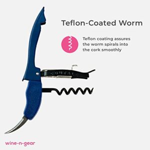 Le Coutale Waiters Corkscrew by Coutale Sommelier - Blue - Two-Step Lever Action for Smooth Cork Pull - Wine Bottle Opener for Bartenders and Gifts - Sharp Micro-Serrated Knife