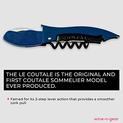 Le Coutale Waiters Corkscrew by Coutale Sommelier - Blue - Two-Step Lever Action for Smooth Cork Pull - Wine Bottle Opener for Bartenders and Gifts - Sharp Micro-Serrated Knife