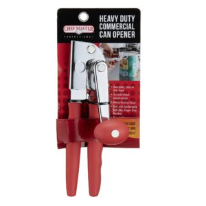 chef-master commercial can opener, heavy duty can opener manual for large cans with anti-slip grip, kitchen can opener, bottle and can opener, professional can opener with crank handle (90056)