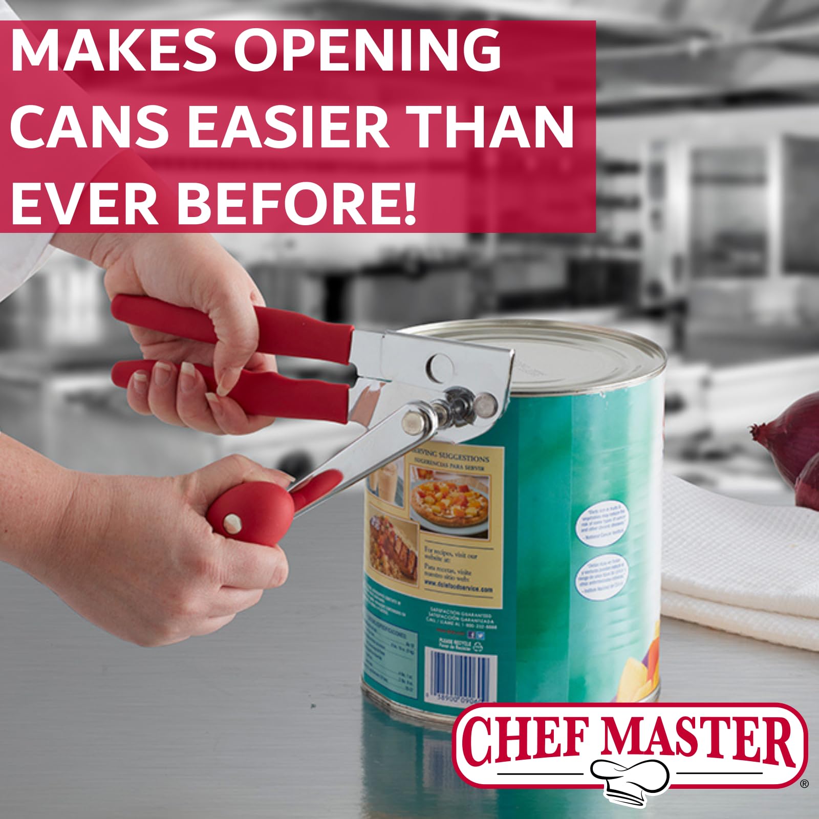 Chef-Master Commercial Can Opener, Heavy Duty Can Opener Manual for Large Cans With Anti-slip Grip, Kitchen Can Opener, Bottle and Can Opener, Professional Can Opener With Crank Handle (90056)