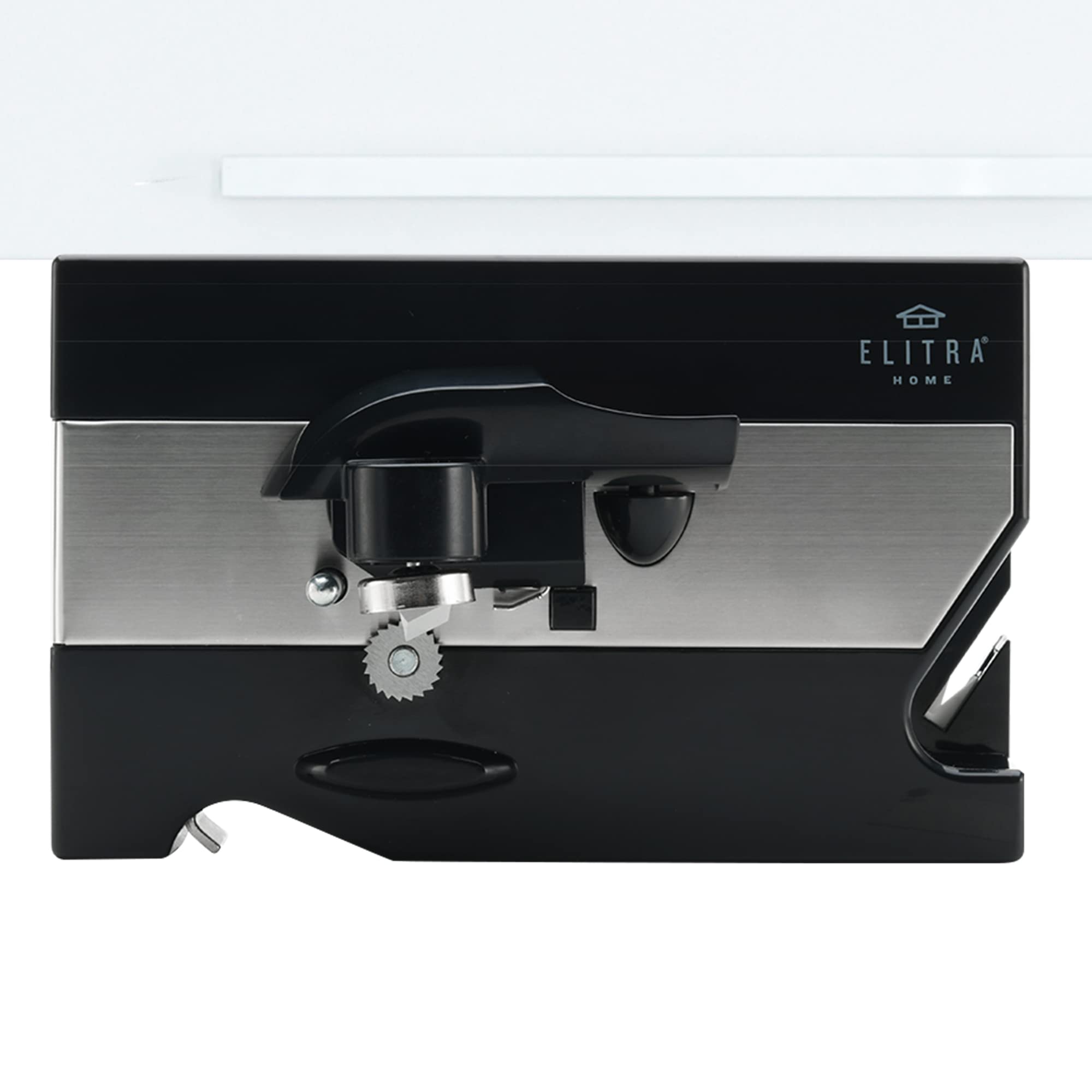 ELITRA HOME 3 in 1 Under the Cabinet Electric Can Opener, Blade Sharpener, Bottle Opener, Under The Counter Mount, For Large And Small Cans (Black)