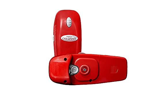 Hystrada Electric Can Opener - No Sharp Edge Handheld Can Opener - Battery Operated Can Opener - Easy One-Touch Operation Can Opener - Automatic, Food Safe, Hands Free, Smooth Edge (Red)