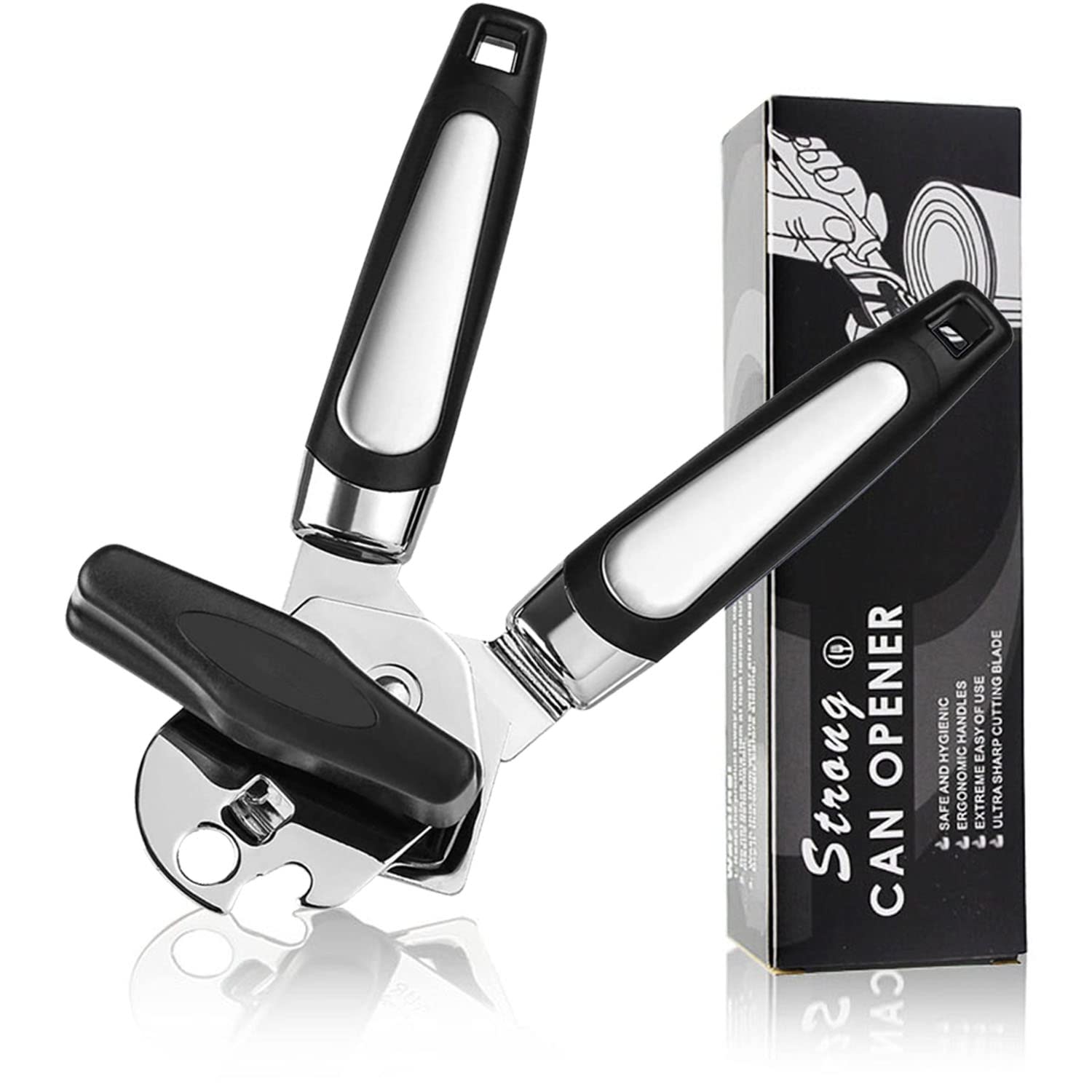 Manual Handheld Can Opener, Sharp Cutting Wheel for Smooth Edge Cut, Non-Slip Handle, Oversized Easy to Use Turn Knob, Includes Built in Bottle Opener