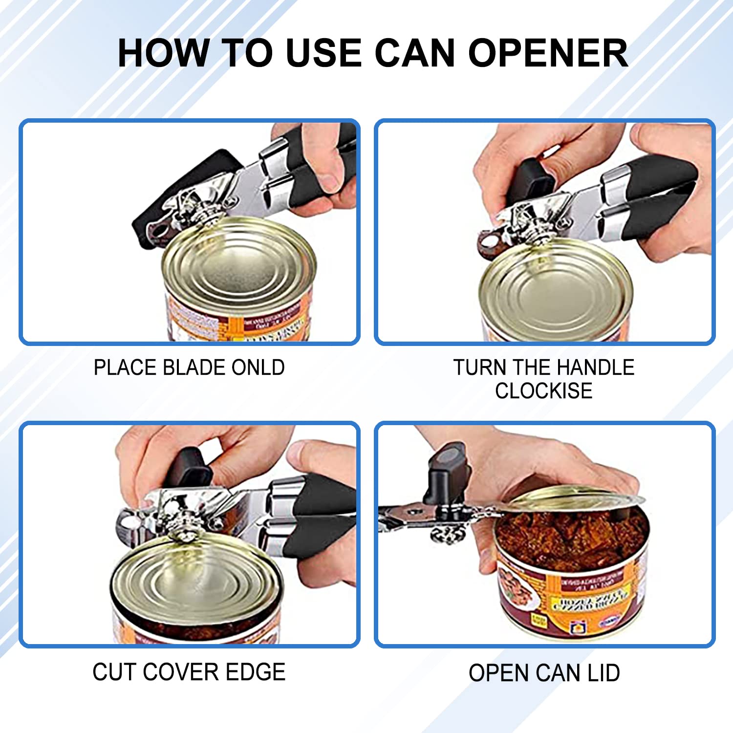 Manual Handheld Can Opener, Sharp Cutting Wheel for Smooth Edge Cut, Non-Slip Handle, Oversized Easy to Use Turn Knob, Includes Built in Bottle Opener