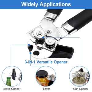 Manual Handheld Can Opener, Sharp Cutting Wheel for Smooth Edge Cut, Non-Slip Handle, Oversized Easy to Use Turn Knob, Includes Built in Bottle Opener