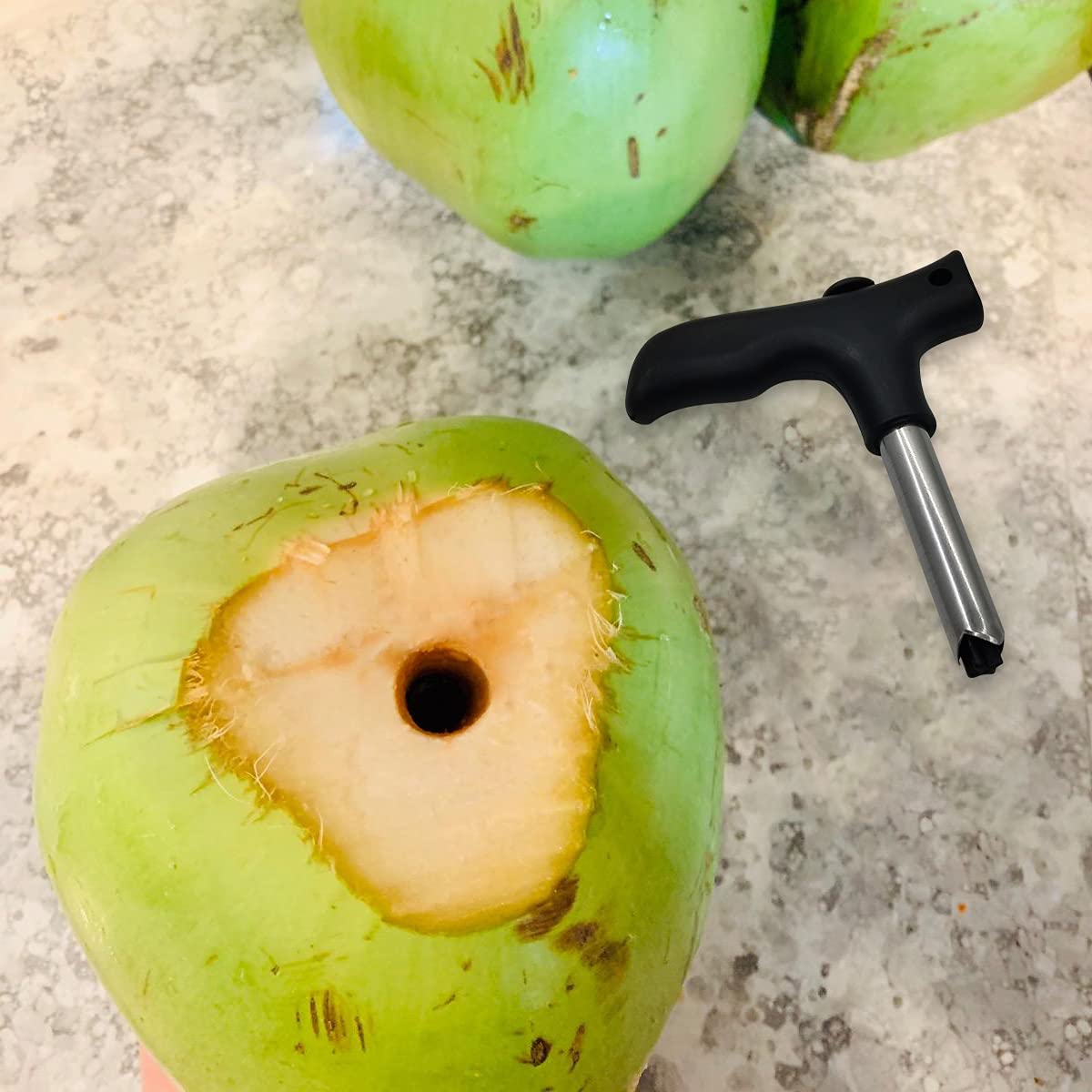 zhuohai Stainless Steel Coconut Opener Tool, Straw Hole Maker Safe & Easy to Open Young & Mature Coconuts Tool