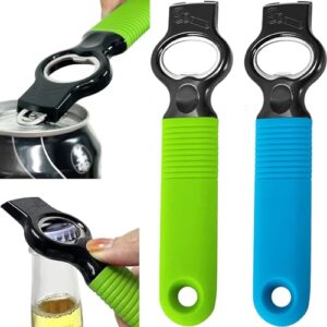 dunlague soda can opener and beer bottle opener bartender with 4.2" long silicone handle, pop top can tab opener for long nails, bottle opener for arthritic hand and seniors 1* blue 1* green