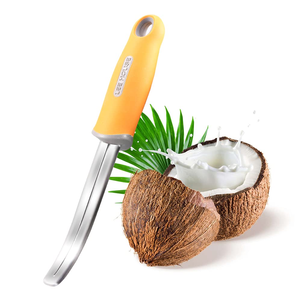 Coconut Meat Remover Knife,Coconut Tool,Coconut Meat Removal Tool Durable Silicone Handle Stainless Steel Coconut Opener Scraper for Kitchen Home