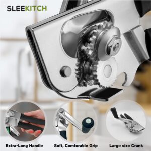 Sleekitch Commercial Can Opener Manual Heavy Duty, Hand Crank Can Opener, Large Handheld Can Opener Easy for Big Cans, Swing Grip Design, Manual Can Opener with Comfortable Easy Crank Handle, Black