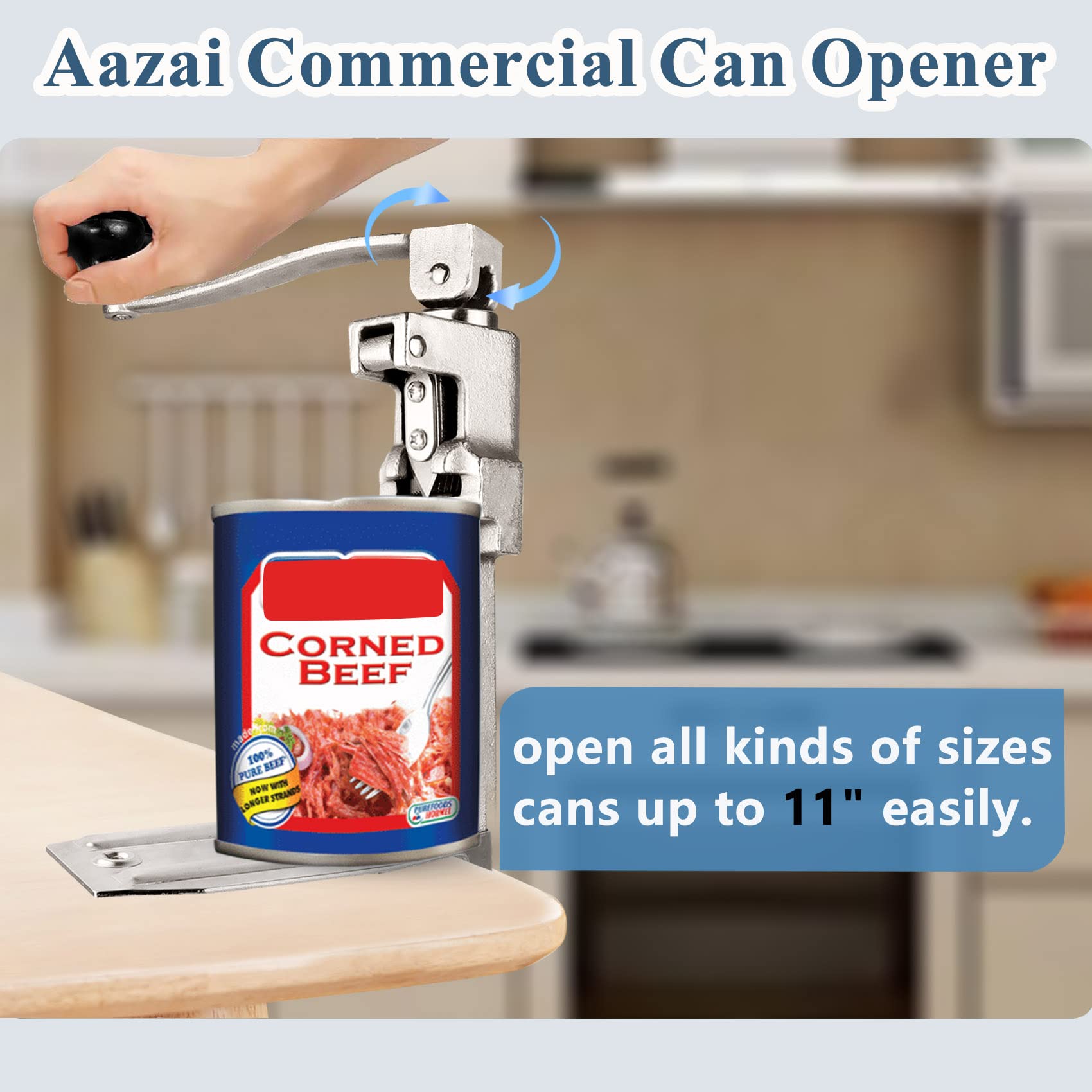 Aazai Commercial Can Opener Heavy Duty, Manual Table Can Opener Compatible with Edlund 11100, Industrial Can Opener for #10 Cans with Stainless Steel Blade and Plated Steel Base,for can Up to 11”Tall