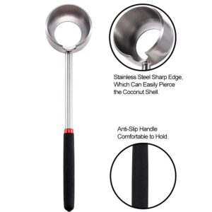 Coconut Opener Tool Set, Food Grade Stainless Steel Coco Opener Kit for Coconut Young & Mature, Coconut Shell Puncher Knife, Rubber Hammer with Wood Handle, Silicone Mat Shockproof