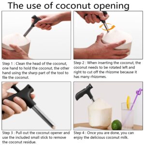 Coconut Opener Tools Set Super Easy to Open Coconuts Tool Food Grade Stainless Steel Coconut Opener Set Rubber Mallet with Handle Meat Removal Scraper