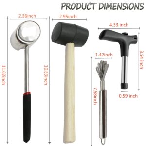 Coconut Opener Tools Set Super Easy to Open Coconuts Tool Food Grade Stainless Steel Coconut Opener Set Rubber Mallet with Handle Meat Removal Scraper