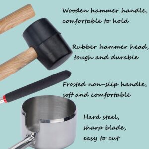 Coconut Opener Tools Set Super Easy to Open Coconuts Tool Food Grade Stainless Steel Coconut Opener Set Rubber Mallet with Handle Meat Removal Scraper