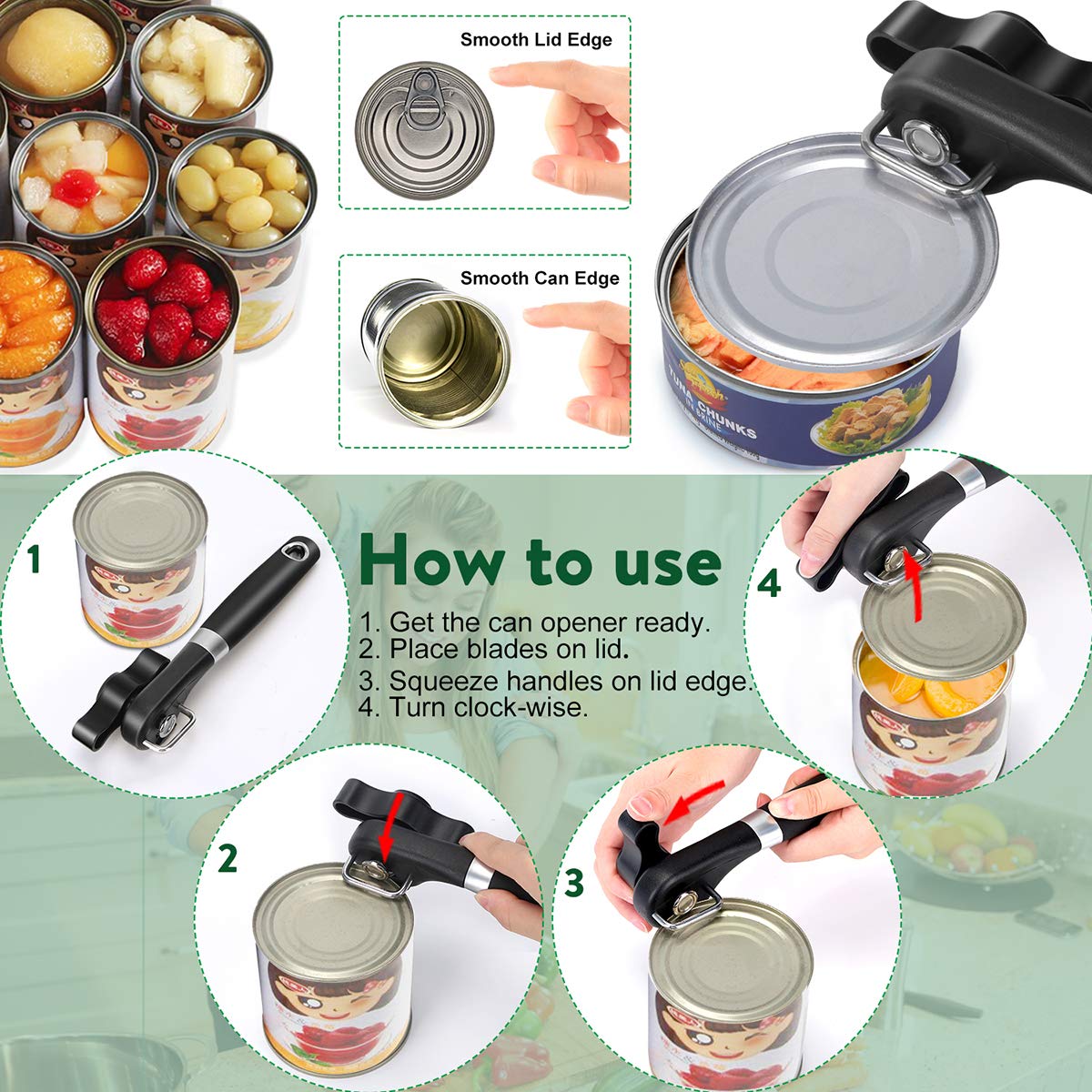 Can Opener Kitchen Safety Manual Can Opener for Restaurant No Sharp Edges Can Opener for Arthritis Camping Can Opening tool Side Cut Manuel Can Opener Hand Held Smooth Edge Can opener Ergonomic Handle