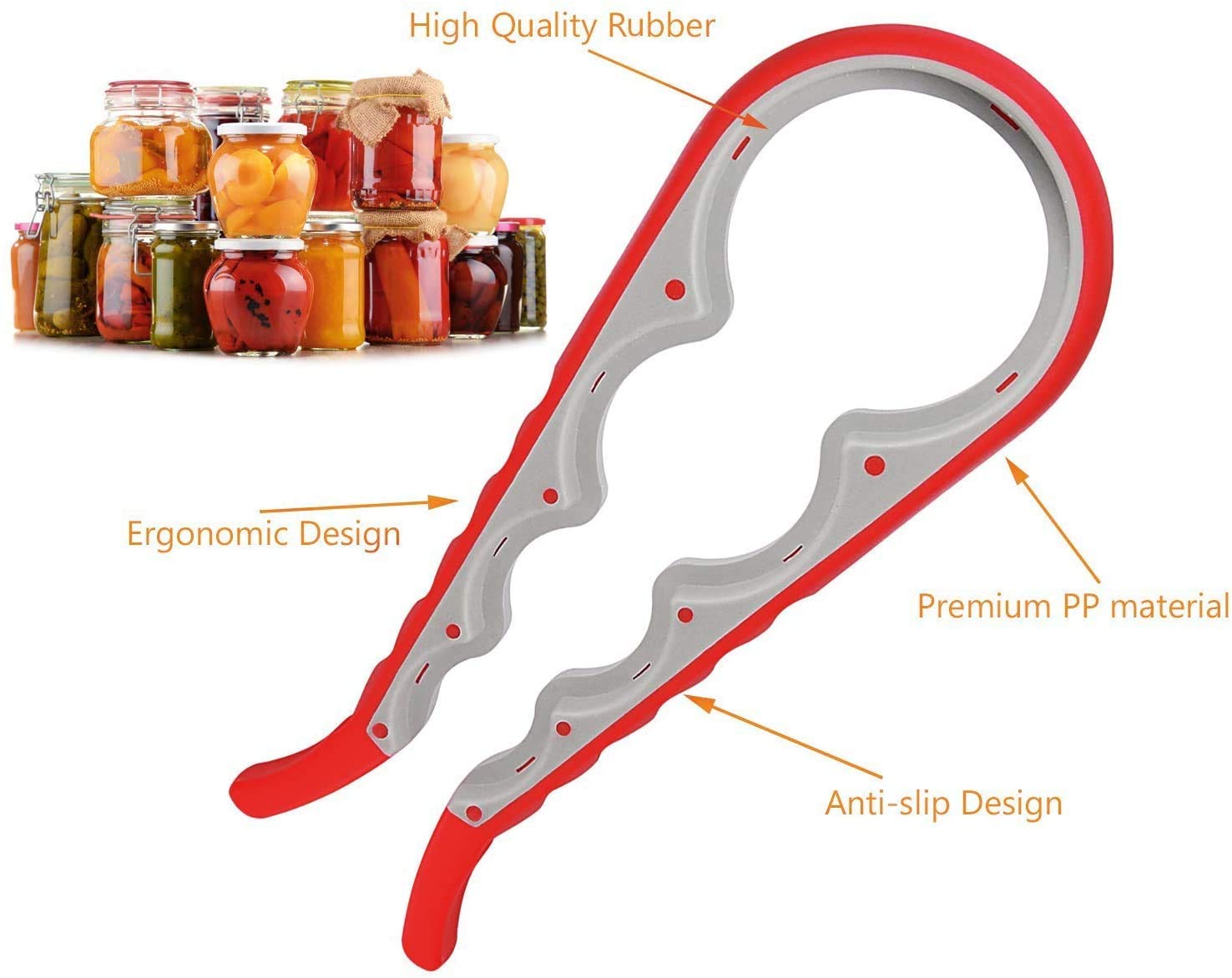 Jar Opener,Manual Can Opener,Bottle Opener Can Openers for Seniors with Arthritis,Weak Hands, 5-in-1 Multi Kitchen Tools Set for Children, Women and Seniors (Red)