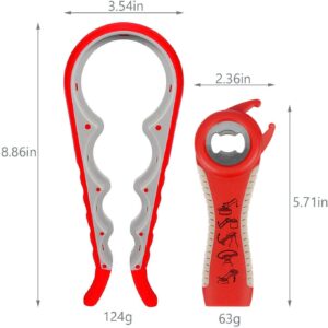 Jar Opener,Manual Can Opener,Bottle Opener Can Openers for Seniors with Arthritis,Weak Hands, 5-in-1 Multi Kitchen Tools Set for Children, Women and Seniors (Red)