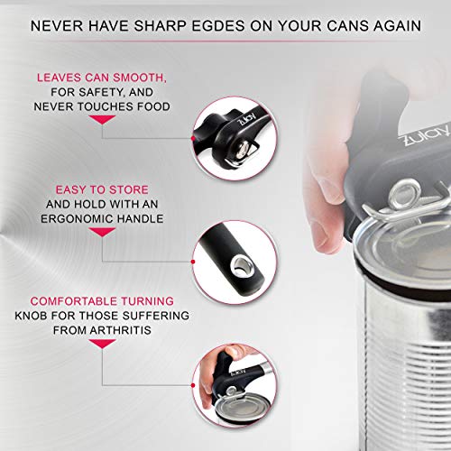 Zulay Smooth Edge Can Opener With Stainless Steel Blades - Ergonomic Grip Soft Edge Manual Can Opener - Smooth To Operate Hand Can Opener With Large Turn Knob - No Sharp Edges or Cuts