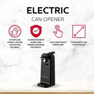 Holstein Housewares Electric Automatic Can Opener with Auto Shutoff, Push Down Lever to Easily Opens All Standard-Size and Pop-Top Cans, Black