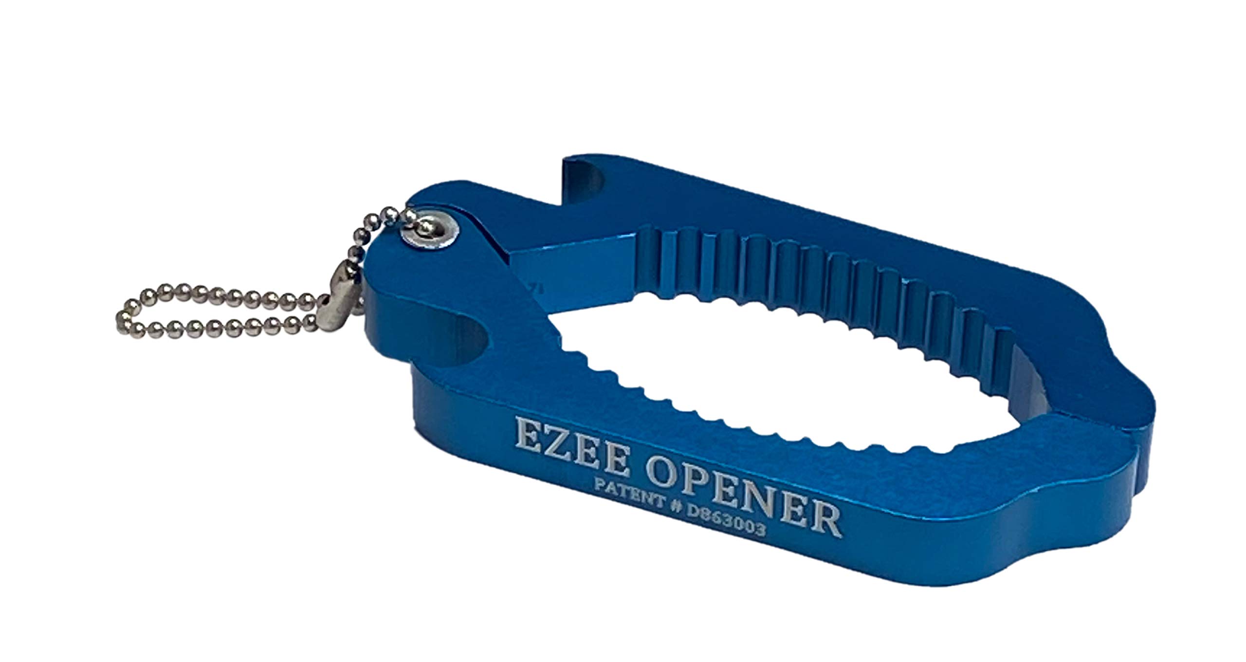 Ezee Opener - (Blue) Aluminum Keychain Multi use opener - perfect for arthritis and weak hands - opens to 2 1/2" dia.