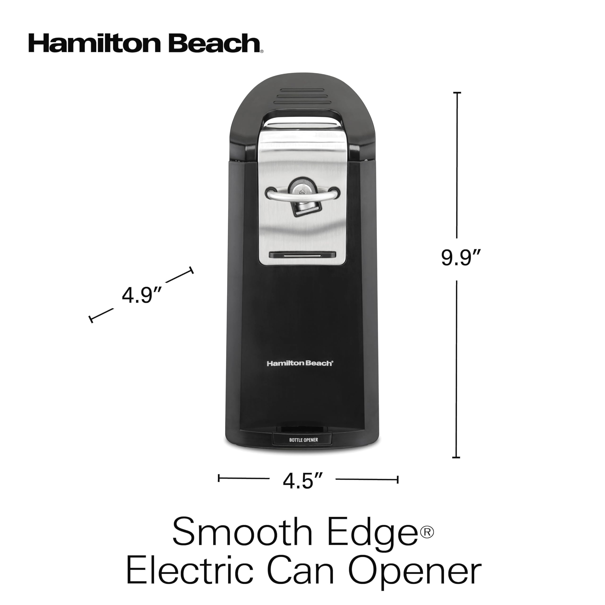 Hamilton Beach Smooth Touch Electric Automatic Can Opener Easy Push Down Lever, For All Standard-Size and Pop-Top, Extra Tall, With Bottle Opening Accessory and Built-In Knife Sharpener, Black