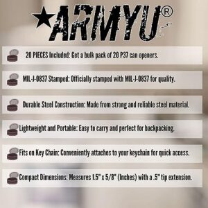 ARMYU Government Issue Style P-38 Steel Can Opener John Wayne P38 Can Openers with MIL-J-0837 Engraving, Silver (20 Pack)