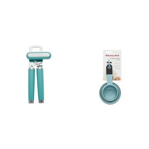 kitchenaid classic multifunction can opener/bottle opener, 8.34-inch, aqua sky & ke058ohaqa classic measuring cups, set of 4, aqua sky/black