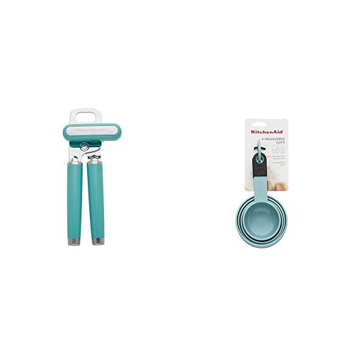 KitchenAid Classic Multifunction Can Opener/Bottle Opener, 8.34-Inch, Aqua Sky & KE058OHAQA Classic Measuring Cups, Set of 4, Aqua Sky/Black