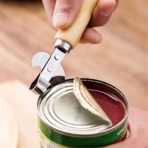 QXPDD Manual Can Opener with Wooden Handle Stainless Steel Convenient and Durable Manual Opener for Beer Bottle Household Kitchen Gadget Silver