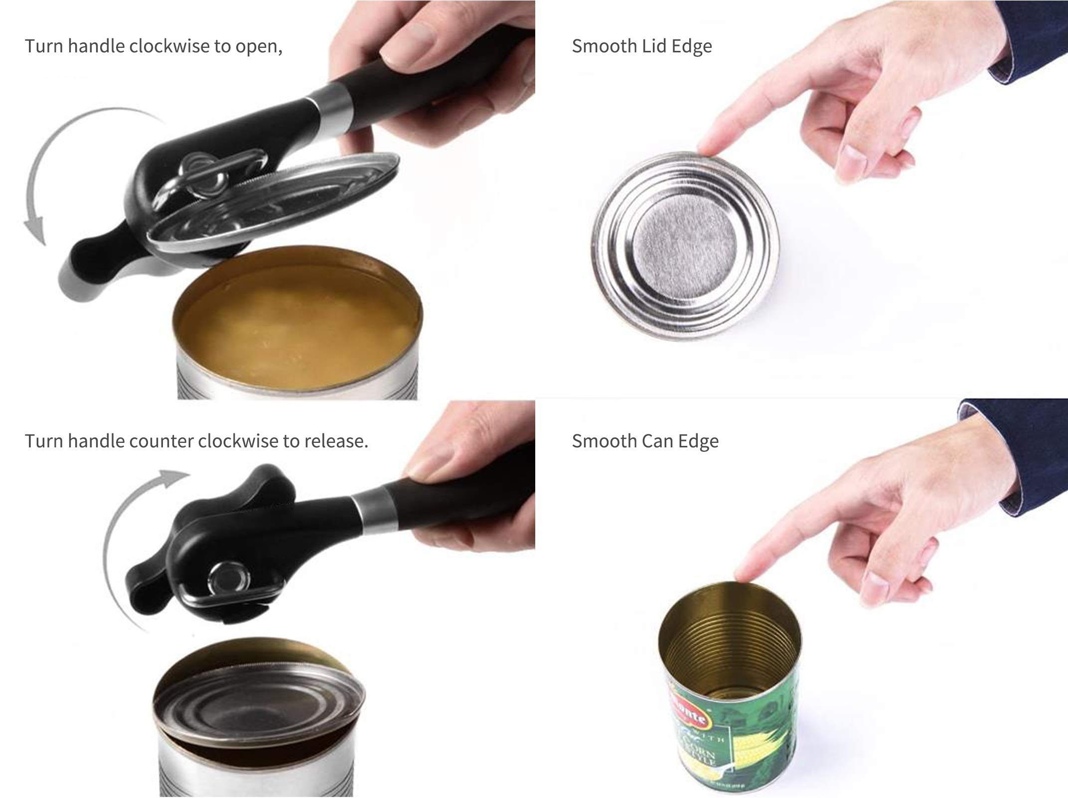 NLAAHCE Can Opener Smooth Edge - Safety Can Opener Manual, Handheld Can Opener features Ergonomics Design for Seniors with Arthritis and Weak Hands, with Bottle Opener Set