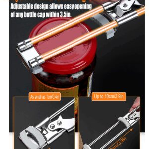 2023 New Adjustable Stainless Steel Can Opener,Upgrade the Extension of the Bottle Opener with Non-Slip Pad,Jar Opener for Weak Hands，Longer Hand Can Opener for Any-Size Lids (1 Pcs, 9in)