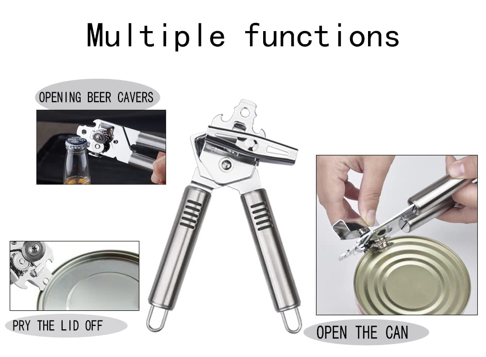 Can Opener, Stainless Steel Multifunctional Tin & Can Opener, Manual Kitchen Tool, Professional Ergonomic Heavy Duty Safety Manual Can Opener for Seniors With Arthritis At Hand