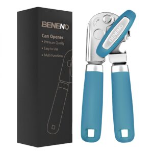 can opener manual, can opener with magnet, hand can opener with sharp blade smooth edge, handheld can openers with big effort-saving knob, can opener with multifunctional bottles opener, aqua