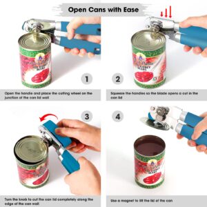 Can Opener Manual, Can Opener with Magnet, Hand Can Opener with Sharp Blade Smooth Edge, Handheld Can Openers with Big Effort-Saving Knob, Can Opener with Multifunctional Bottles Opener, Aqua