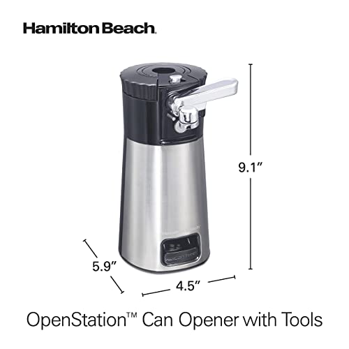 Hamilton Beach OpenStation Electric Automatic Can Opener for Kitchen with Multi Tool and Bottle and Jar Opening Tools, Auto Shutoff, Cord Storage, and Sure Cut Technology, Stainless Steel (76382)