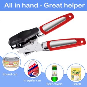 Can Opener, Tin opener Manual Can Opener Stainless Steel Jar Openers Heavy Duty Handheld Bottle Opener Kit Manual-Can-Openers Kitchen Tools for Beer/Tin/Bottle/Cans (Red)