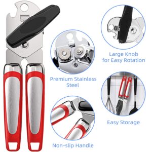 Can Opener, Tin opener Manual Can Opener Stainless Steel Jar Openers Heavy Duty Handheld Bottle Opener Kit Manual-Can-Openers Kitchen Tools for Beer/Tin/Bottle/Cans (Red)