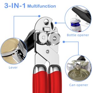 Can Opener, Tin opener Manual Can Opener Stainless Steel Jar Openers Heavy Duty Handheld Bottle Opener Kit Manual-Can-Openers Kitchen Tools for Beer/Tin/Bottle/Cans (Red)