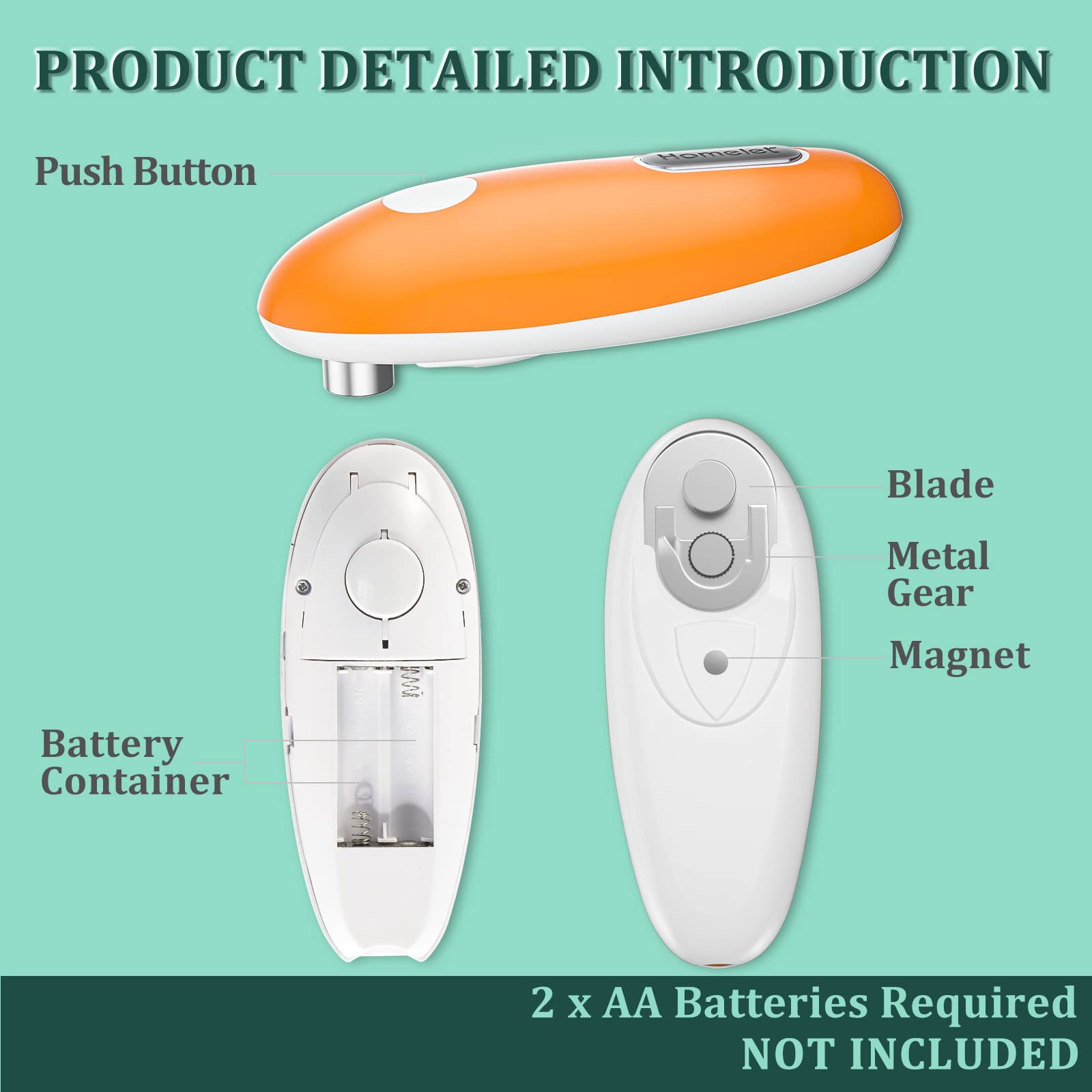 Homelet Electric Can Opener Smooth Edge Safe One Touch Labor Saving Heavy Duty Stainless Steel Automatic Can Opener For Seniors/Arthritics/Women/Kid Kitchen Camping Bottle Opener