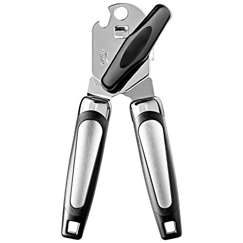 REEVOO Can Opener, Manual Can Opener, 4-in-1 Can Opener Handheld with Professional Stainless Steel Sharp Blade Safe Cover, for Beer/Tin/Bottle, Big Turning Knob Soft Handle Easy To Use