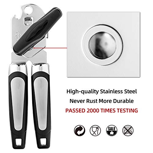 REEVOO Can Opener, Manual Can Opener, 4-in-1 Can Opener Handheld with Professional Stainless Steel Sharp Blade Safe Cover, for Beer/Tin/Bottle, Big Turning Knob Soft Handle Easy To Use