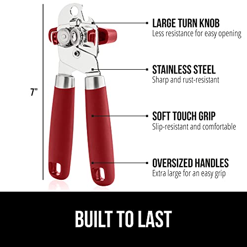 Gorilla Grip Hand Held Can Opener and Meat Tenderizer, Large Lid Openers Rust Proof, Heavy Duty Meat Tenderizer Soft Grip Handle, Both in Red, 2 Item Bundle