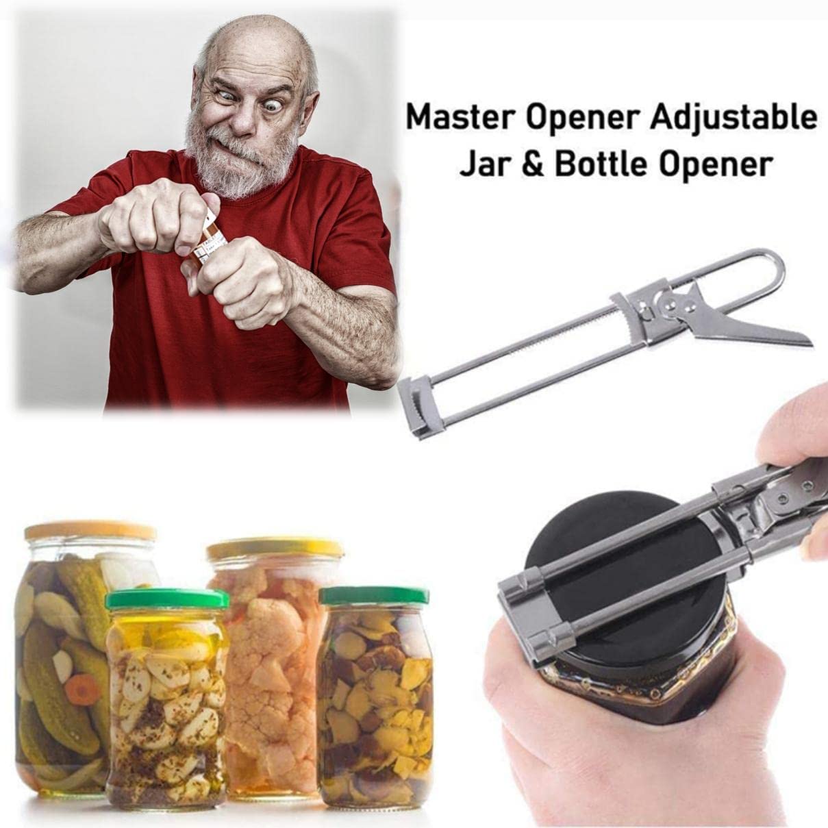 Adjustable Multifunctional Stainless Steel Can Opener，adjustable Stainless Steel Can Opener，fullofcarts Jar Opener for Weak Handsfor Any-size Lids (1pcs, 9in)