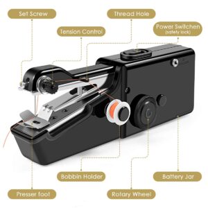 SiddenGold Handheld Sewing Machine, Mini Portable Electric Sewing Machine for Beginners, Home DIY and Travel, Quick Handy Repairing Stitch Tool for Fabric, Clothing, Kids Cloth, Black M