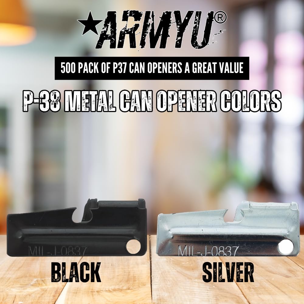 ARMYU P-38 Metal Can Openers Steel Army Style P38 Mil-J-0837 Compact Travel Size, Silver (500 Pack)