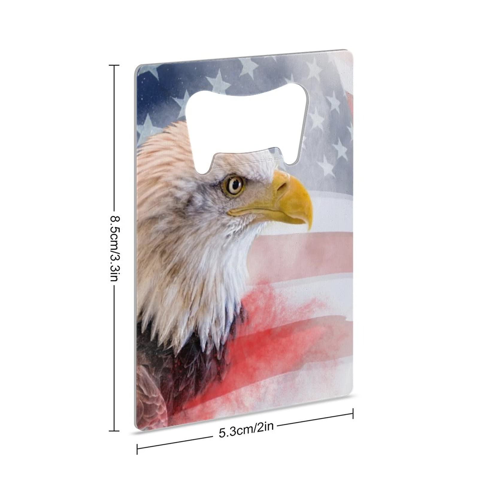 Bald Eagle with American Flag Stainless Steel Beer Bottle Opener Pop Can Soda Openers Gift for Dad Husband Him Credit Card Size