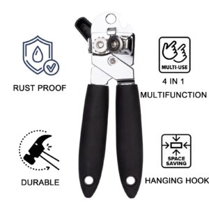 Obsoorth Manual Can Opener Smooth Edge Good Grips Stainless Steel Rust Proof Sharp Blade Heavy Duty Can Top Remover for Seniors with Arthritis and One handed Person, Black